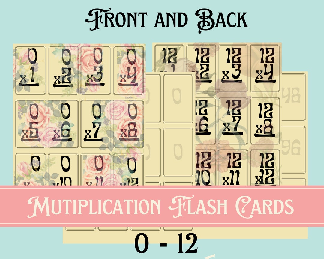 Multiplication Flash Cards With Florals, Printable Multiplication Flash ...