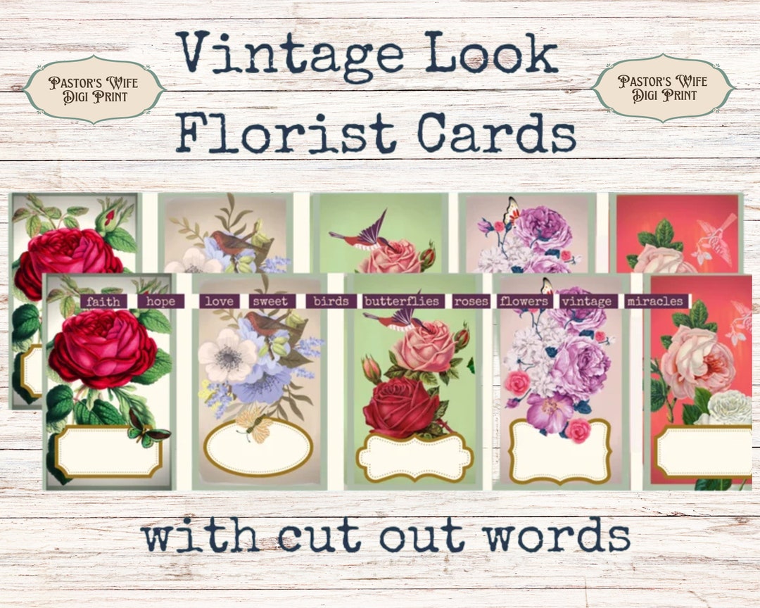 Florist Cards, Digital Vintage Style Florist Ephemera Cards Instant ...