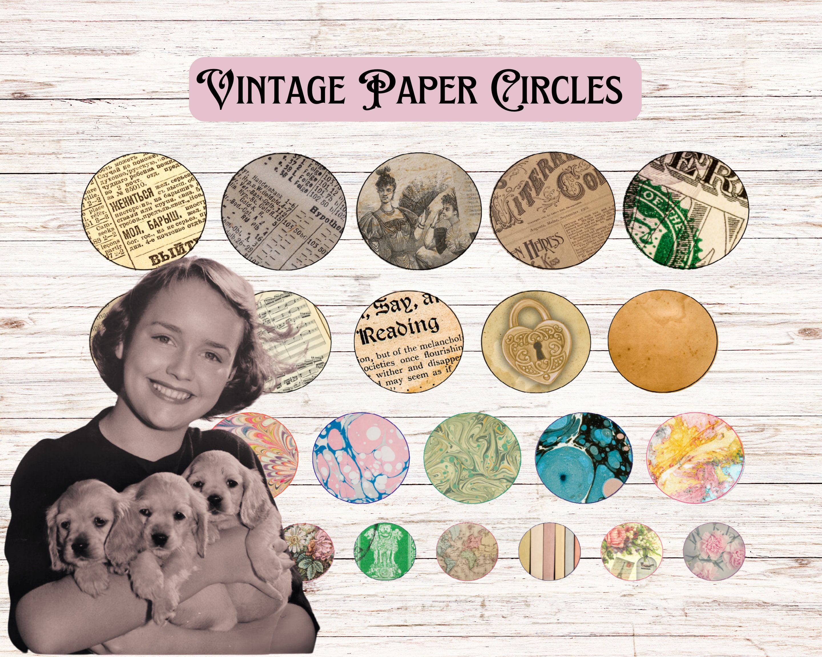 Vintage Collage Circles, Printable Vintage Collage Circles, Digital ...