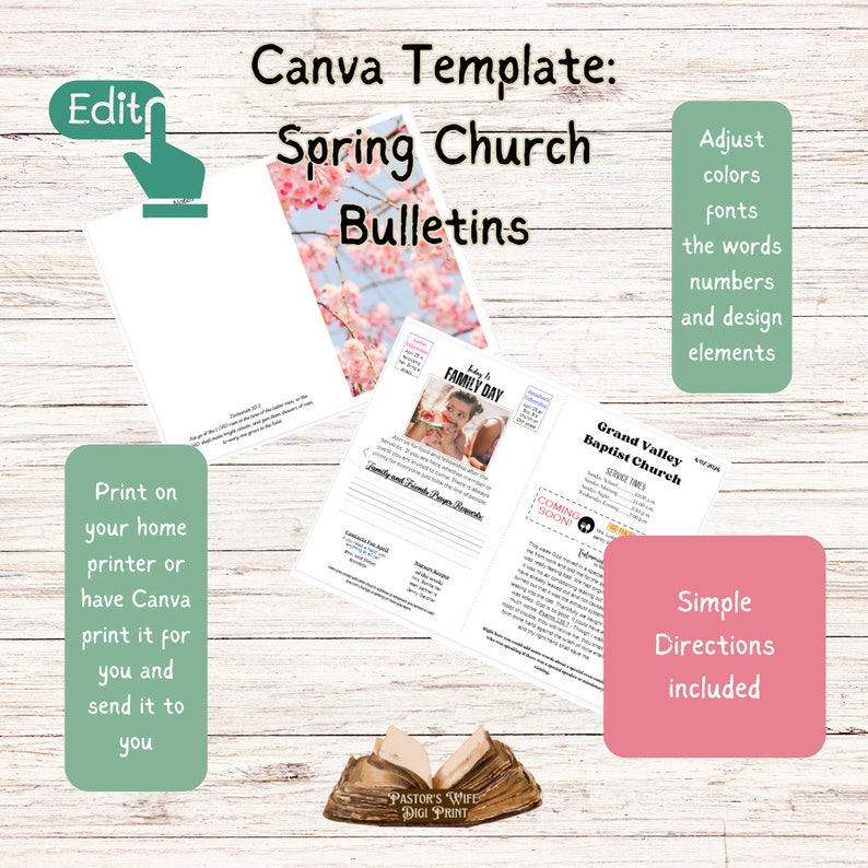 Canva Template, Fully Editable, Church Bulletins, Digital Spring ...