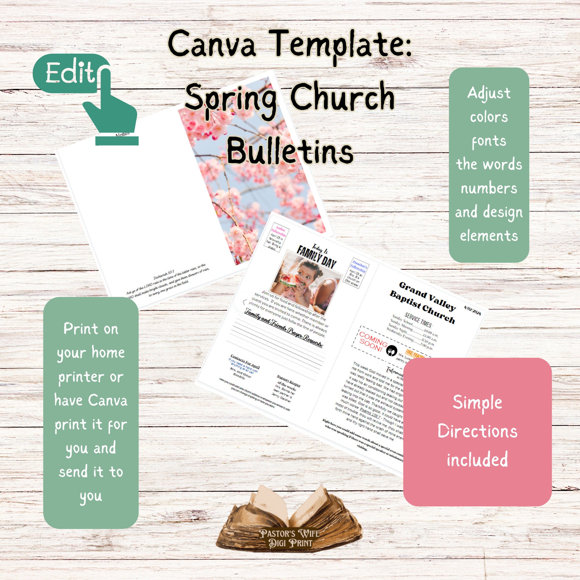 Canva Template, Fully Editable, Church Bulletins, Digital Spring ...
