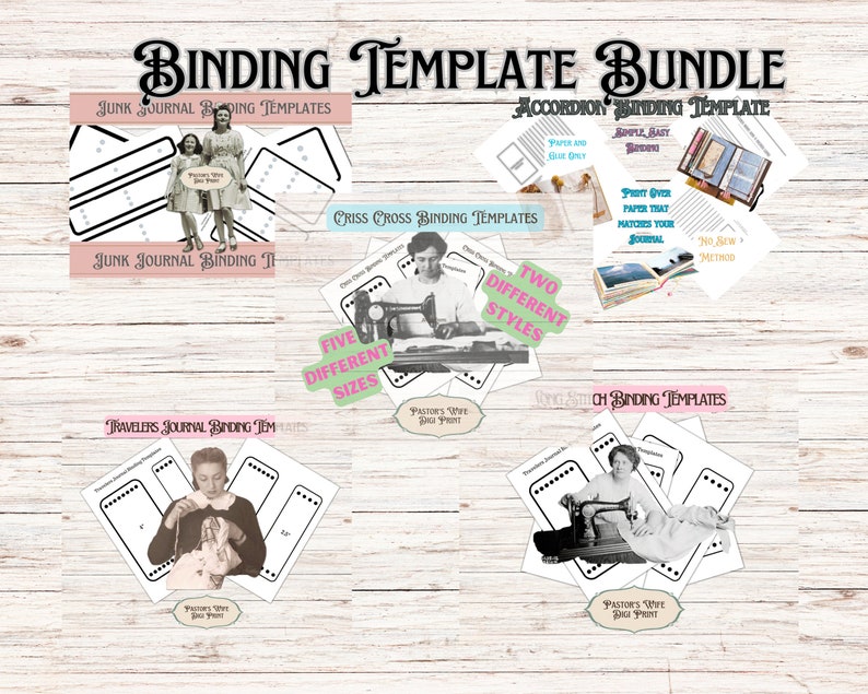 Journal Binding Template Bundle: 5 Styles (JPG Digital Files) - Etsy