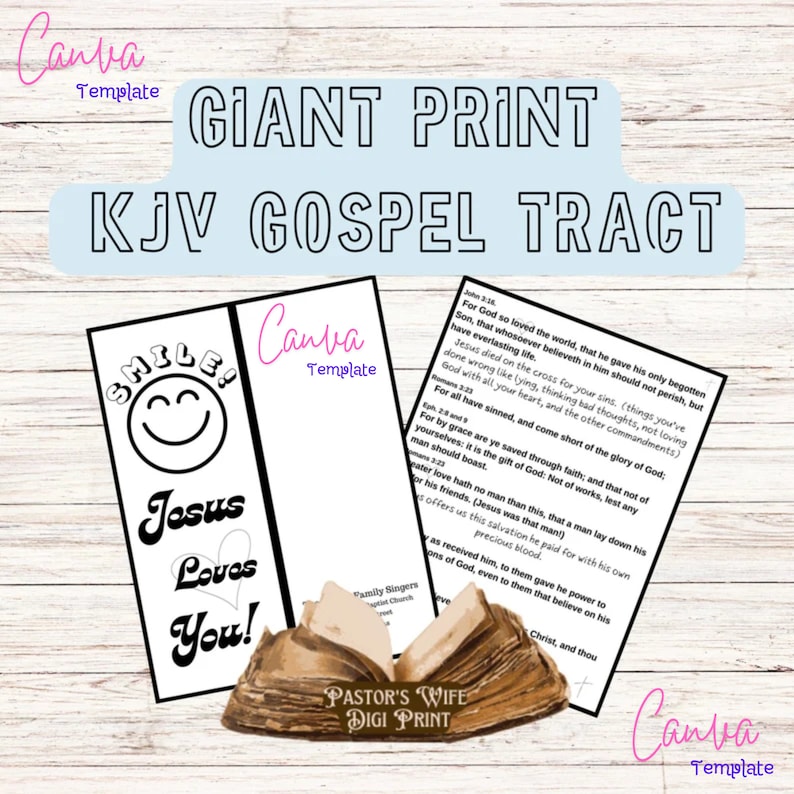 Giant Print Gospel Tracts, Canva Template Giant Gospel Tracts, Smile ...
