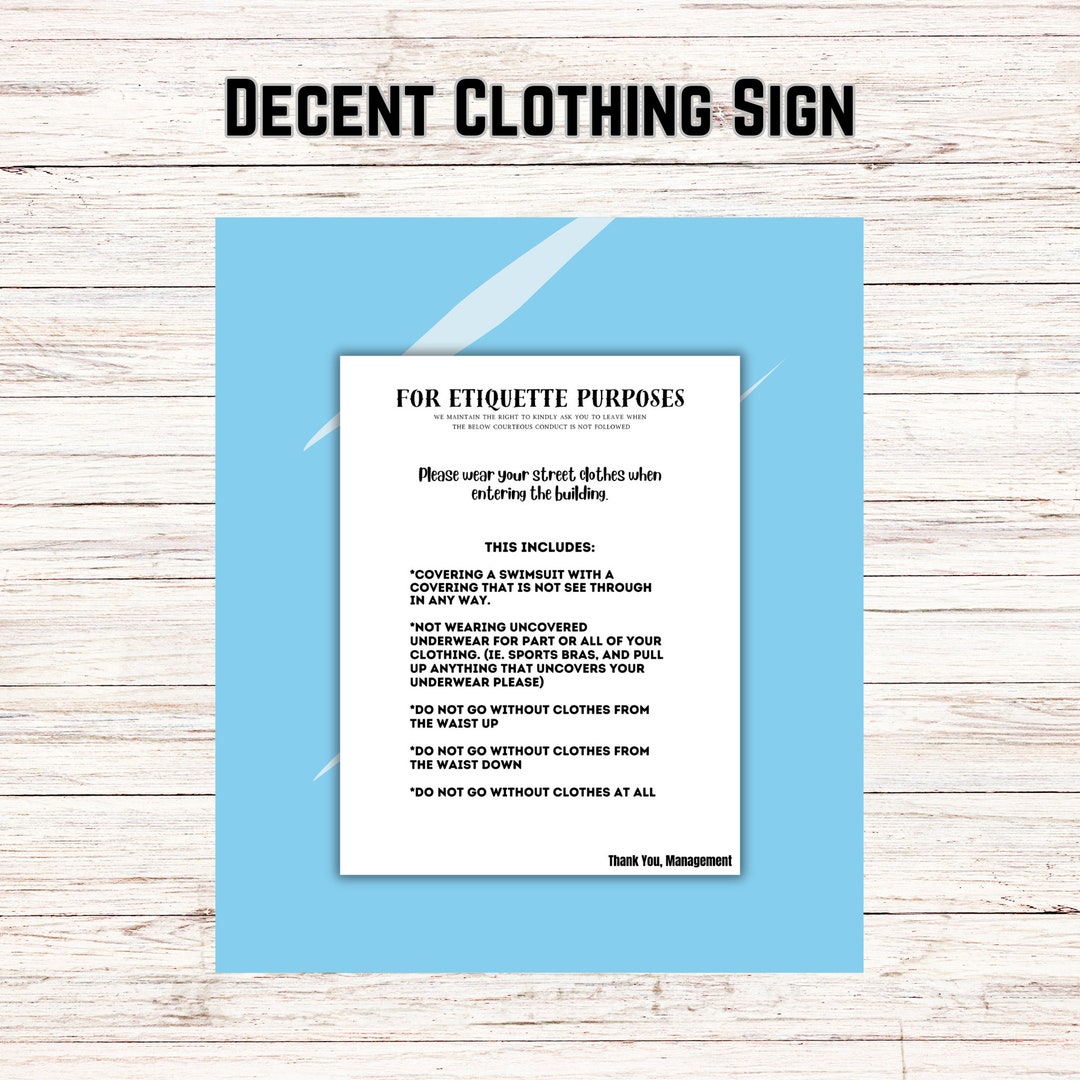 Decent Clothing Sign, Wear Your Clothes, No Swimsuits, Digital Decent ...