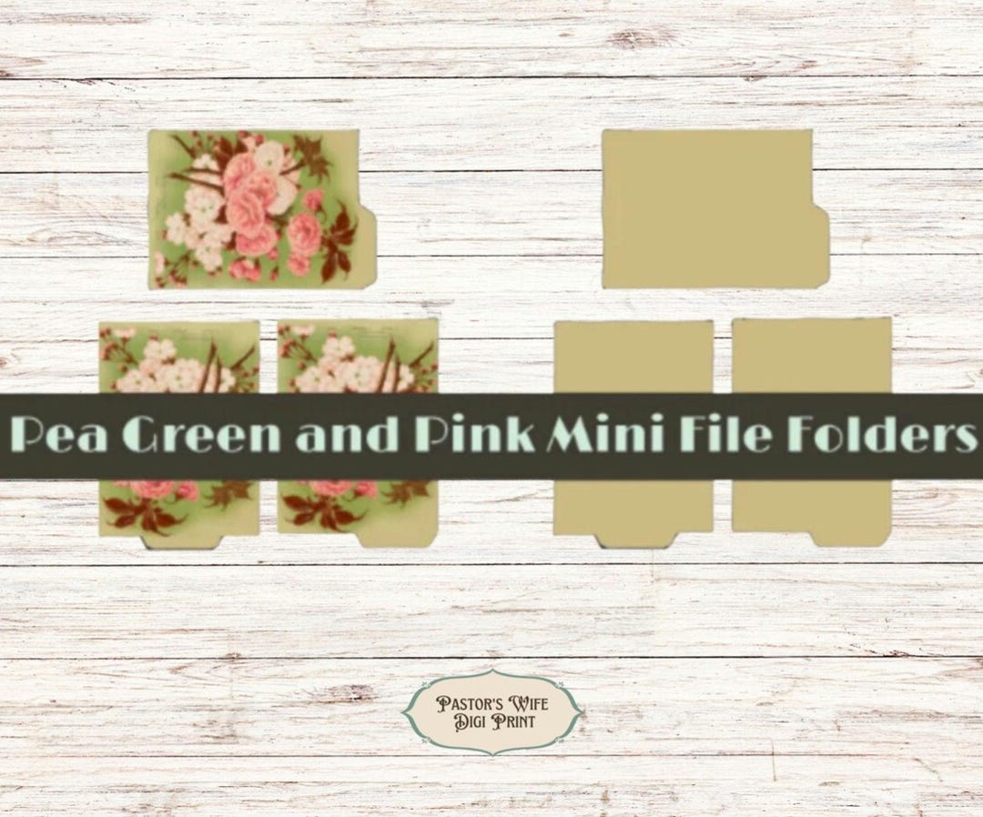 Victorian Mini File Folders: Pea Green & Pink Floral (digital Download ...