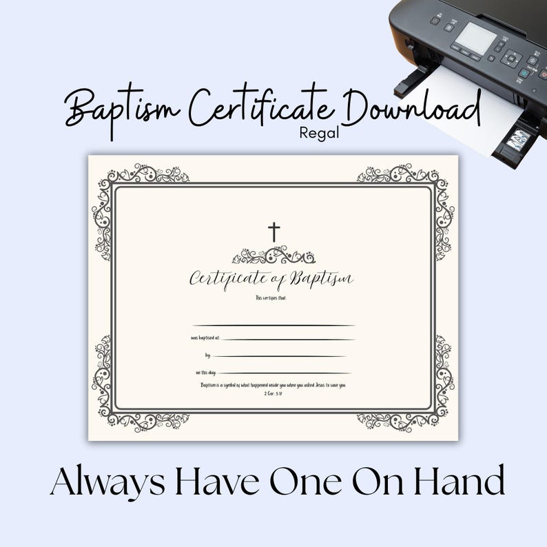 Regal Baptism Certificate: Printable Blue Keepsake (digital Download ...
