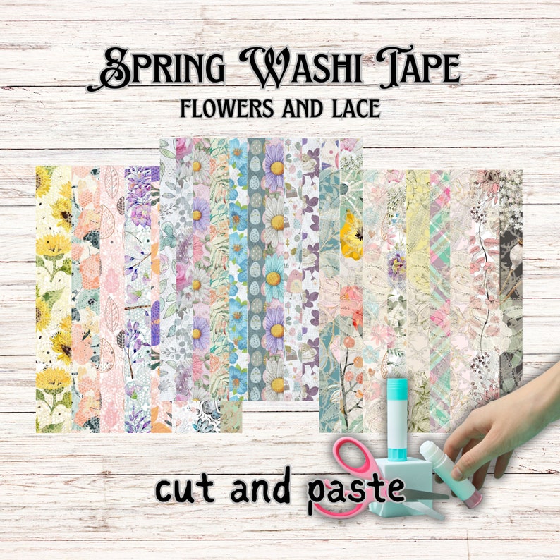 Spring Floral Washi Tape: Printable Lace & Flowers (digital Download ...
