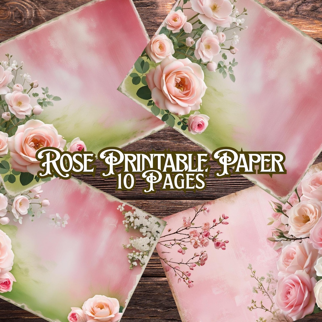 Rose Printable Paper, Rose Filler Paper, Digital Rose Pink Paper ...