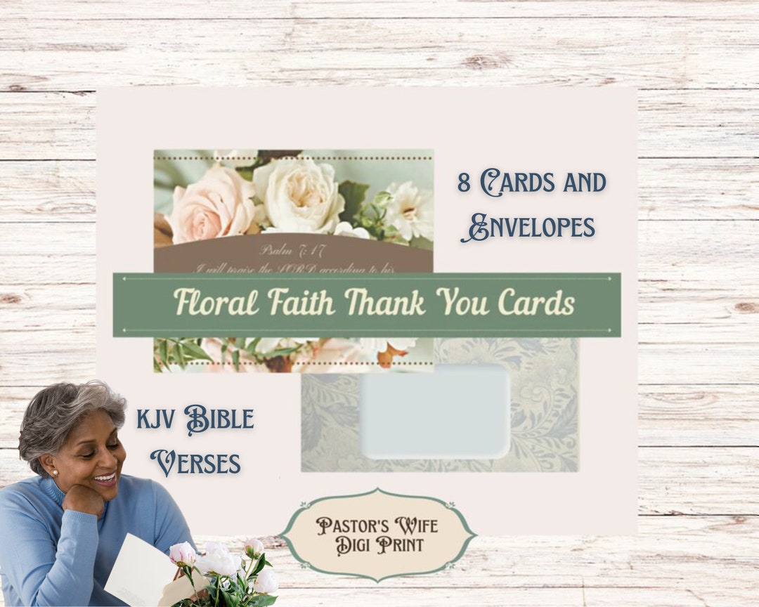 Thank You Cards, Floral Faith Thank You Cards, Digital KJV Thank You ...