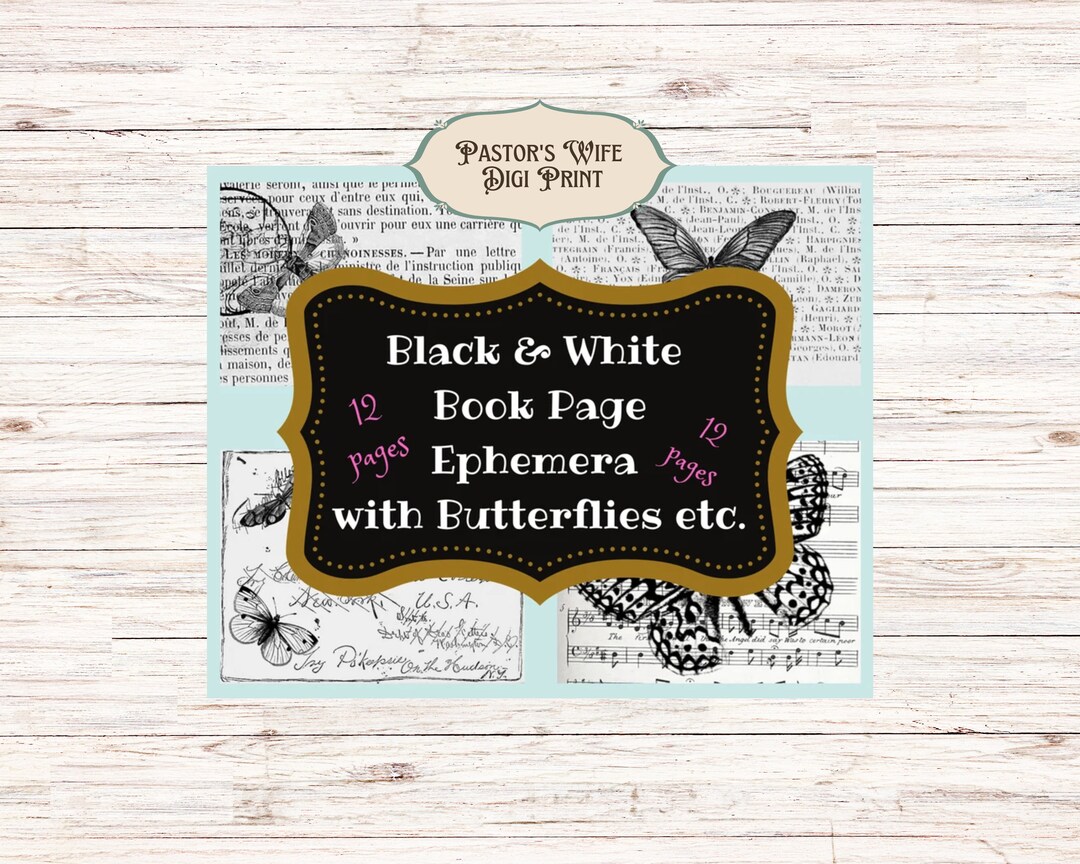Black and White, Vintage Ephemera, Pages Digital Printable Instant ...