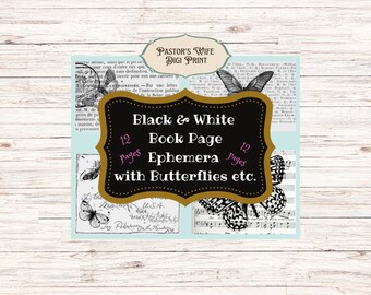 Black and White Vintage Ephemera DIGITAL DOWNLOAD Junk Journal ...