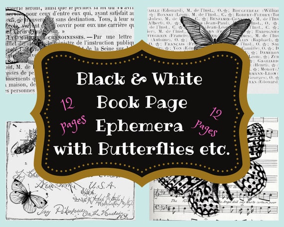 Black and White Vintage Ephemera Pages Digital Printable - Etsy