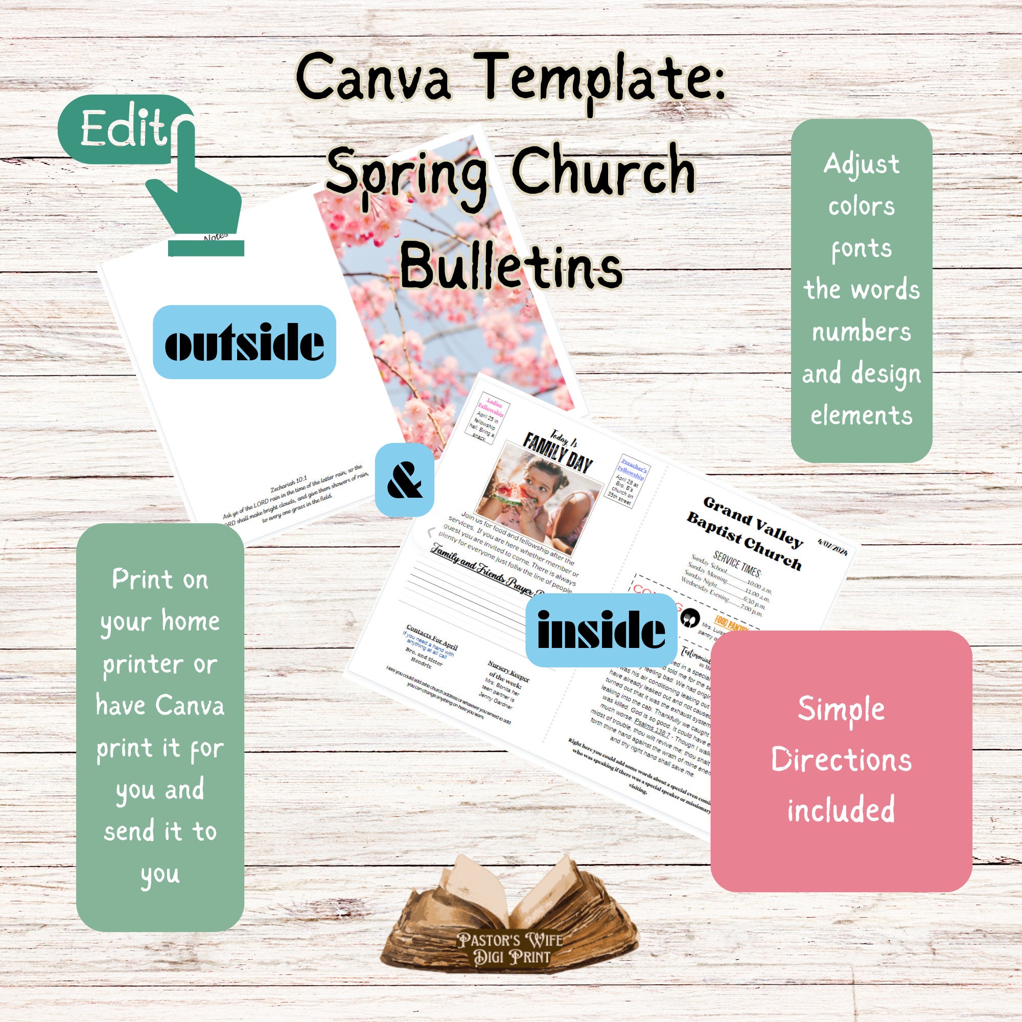Canva Template, Fully Editable, Church Bulletins, Digital Spring ...