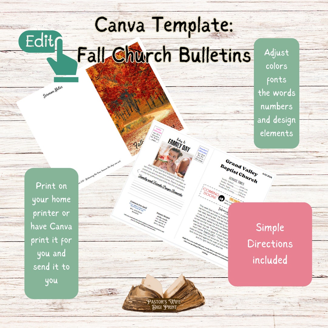 Canva Templates, Fall Editable Church Bulletins, Digital Instant ...