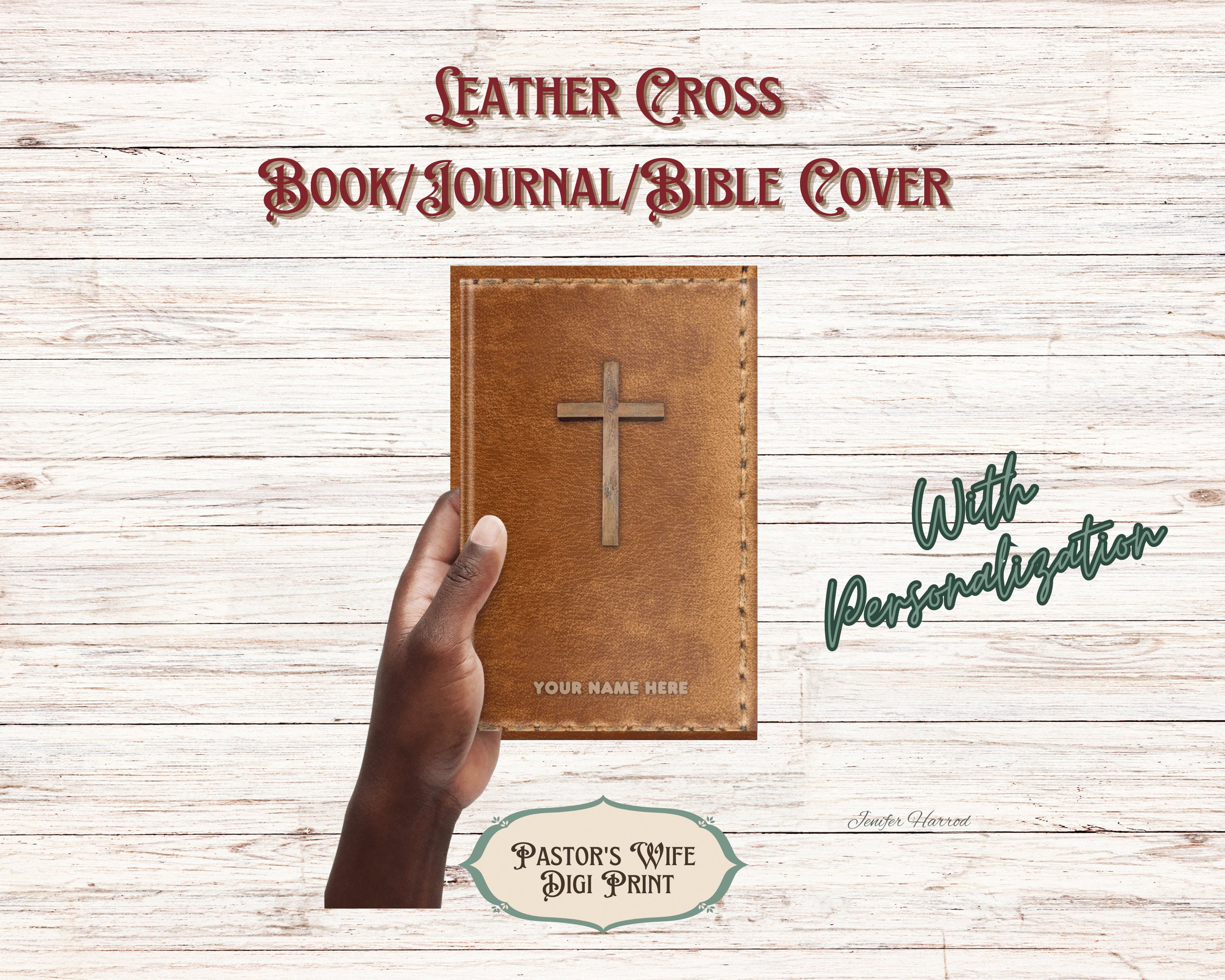Personalized Leather Cross Book Cover: Digital Journal, Bible Cover ...