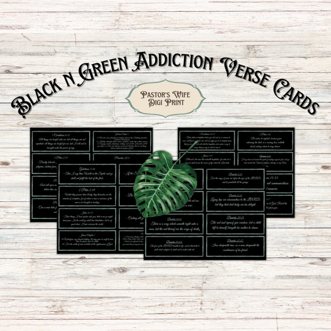 Church Memory Verse Cards, on Addiction, Black and Green, Addiction ...