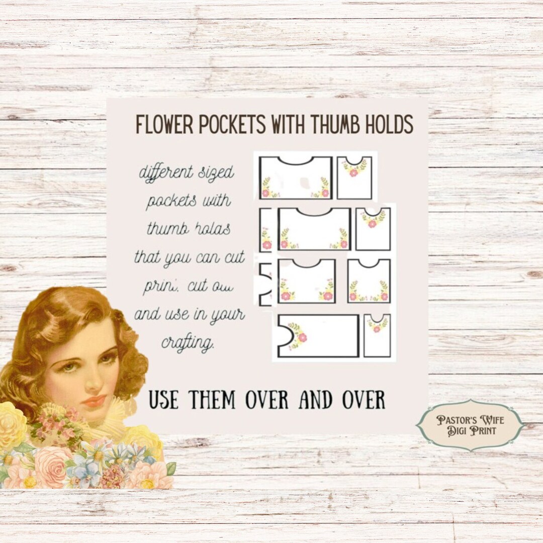 Flower Pocket Template With Thumb Holds Digital Printable Download - Etsy