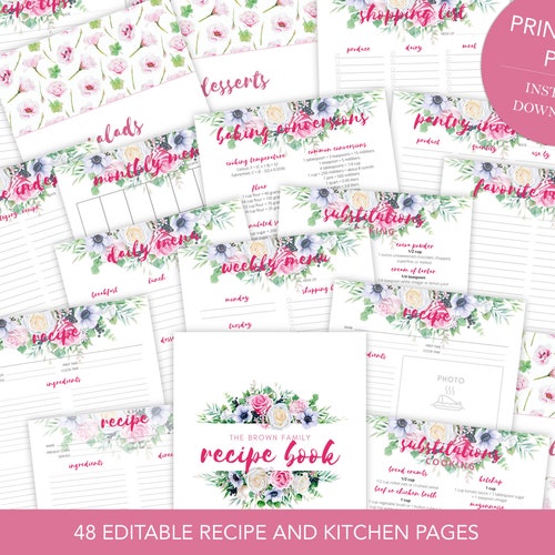 Blush Pink Floral Recipe Binder Kit Printable Printable - Etsy