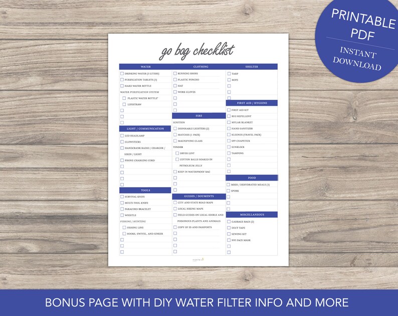 Emergency Go Bag Checklist Printable PDF - Etsy Emergency Go Bag Checklist Printable PDF - Etsy