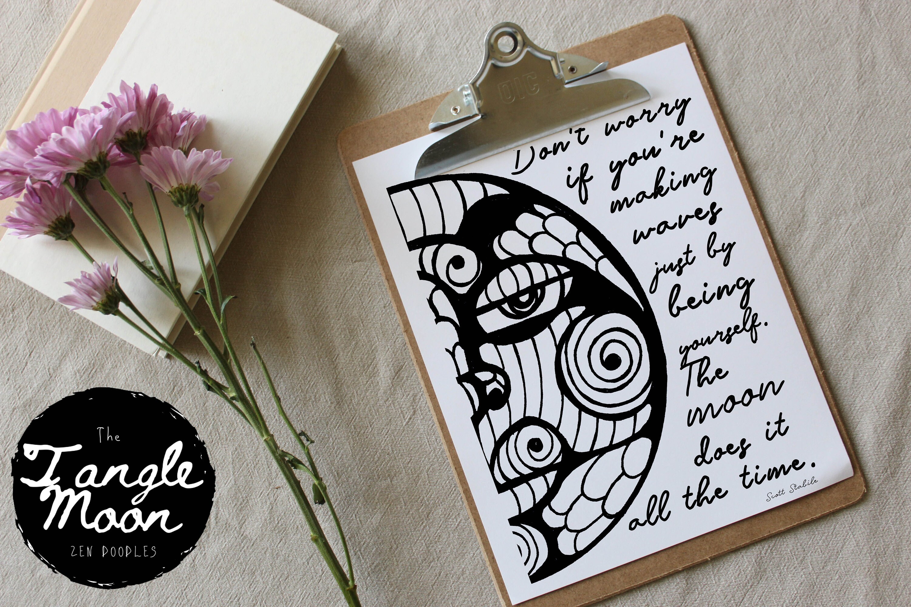 Tide Moon Quote Zentangle Coloring Page PDF DOWNLOAD - Etsy UK