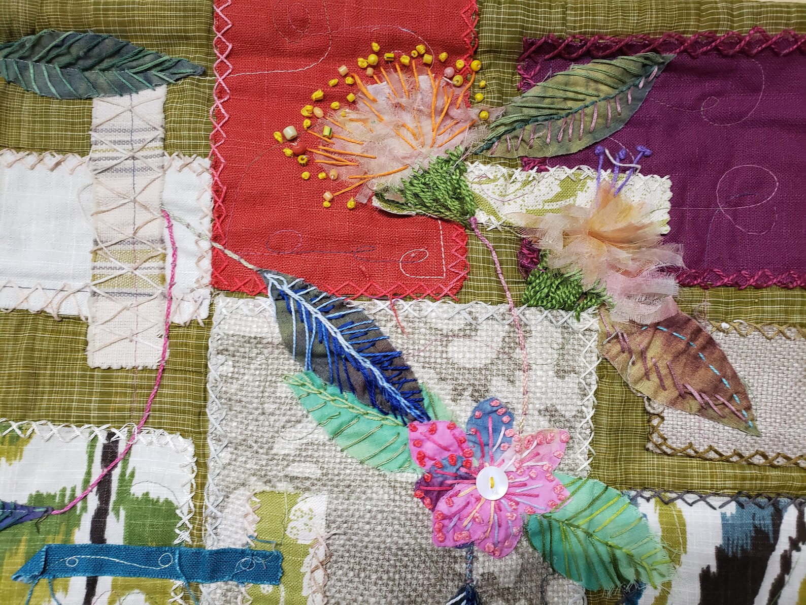 Floral Collage Featuring Hand Painted Fabrics and Lots of Embroidery - Etsy