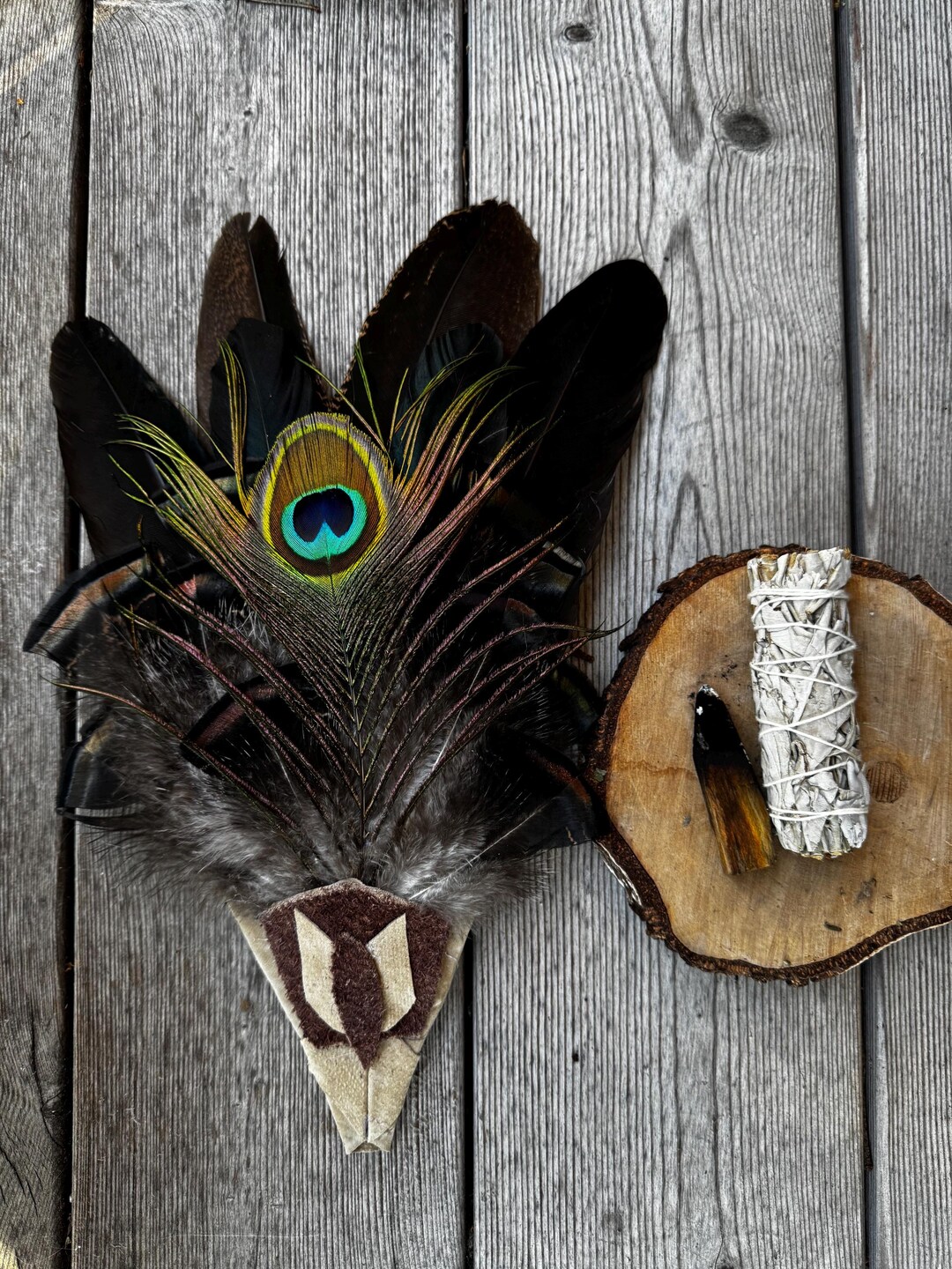 Feather Smudge Fan – Shaman Ritual Tool With Turkey & Peacock Feathers ...