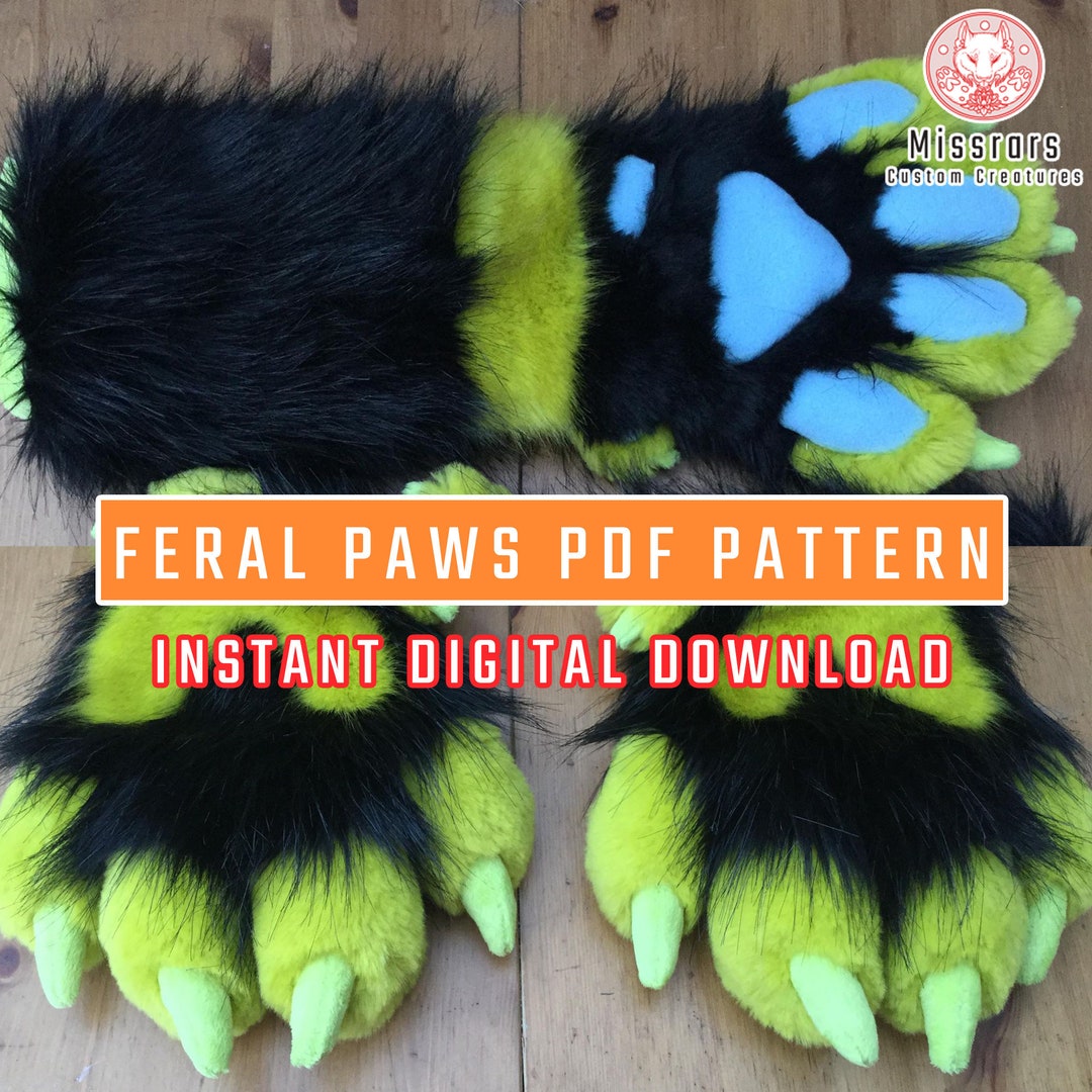 PDF PATTERN 4 Finger Feral Puffy Fursuit Paws - Digital Download ...