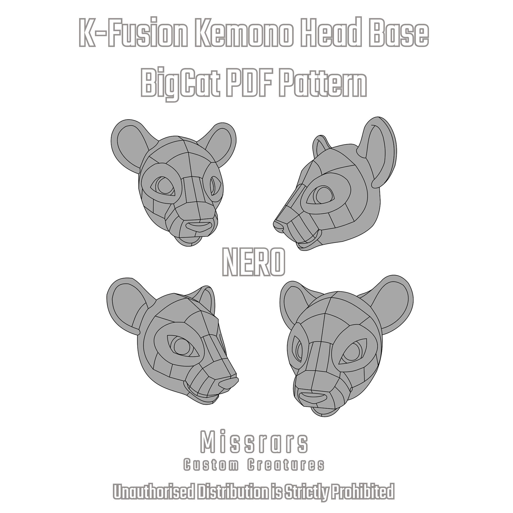 PDF PATTERN Big Cat 'NERO' Kemono 'k-fusion' Fursuit Head Base ...