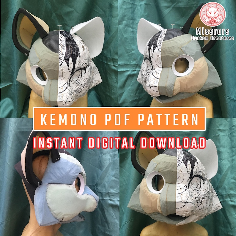 PDF PATTERN Small Cat DEX Kemono 'k-fusion' Fursuit Head Base - Digital ...