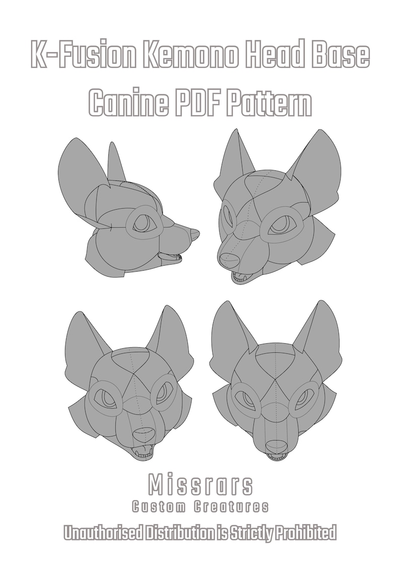 PDF PATTERN Canine Kemono 'k-fusion' Fursuit Head Base | Etsy UK