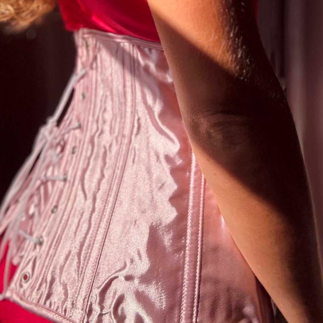 00s Pink Satin Boned Corset Etsy