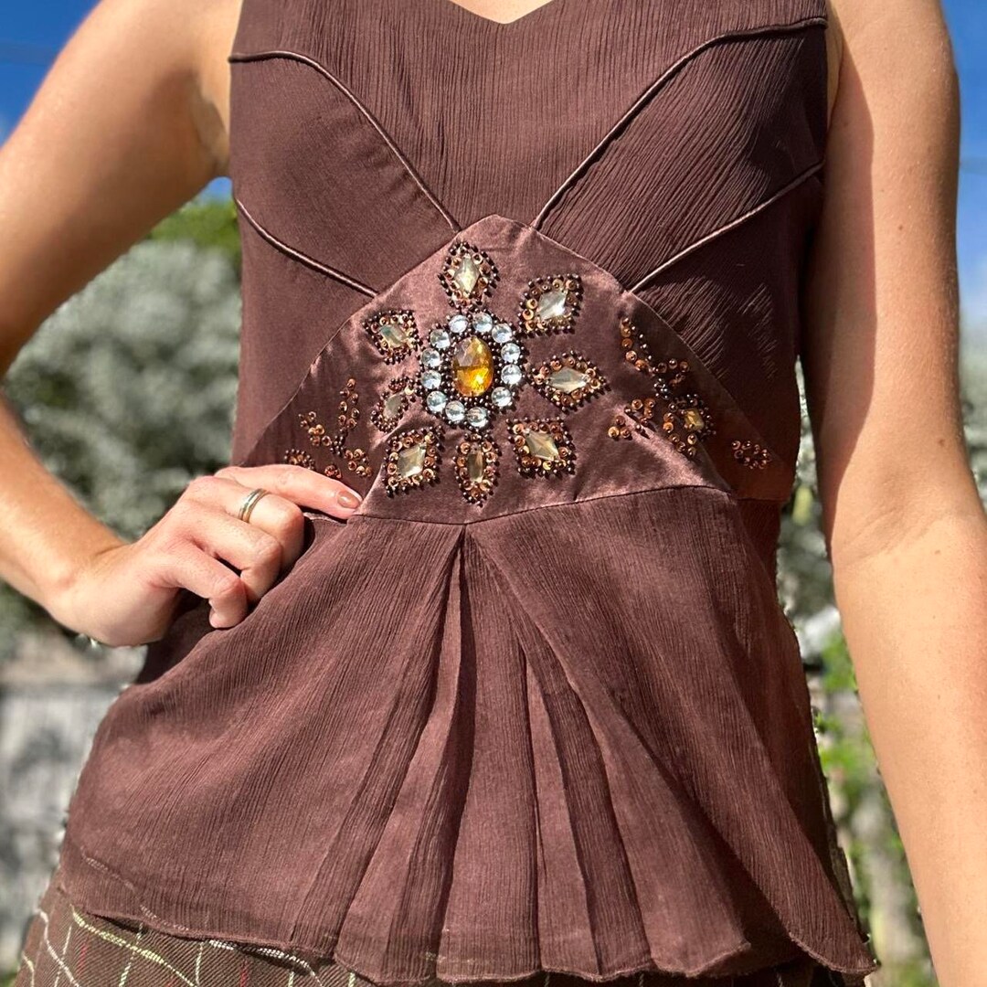 00s Chocolate Brown Silk Blouse - Etsy