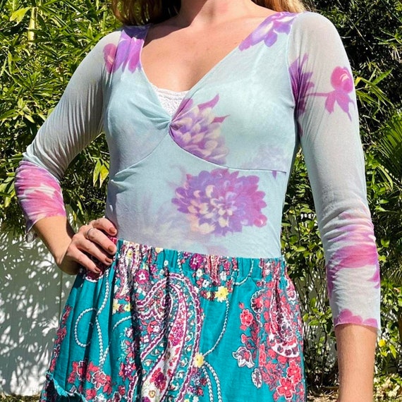 90s pastel daisy mesh top - Gem