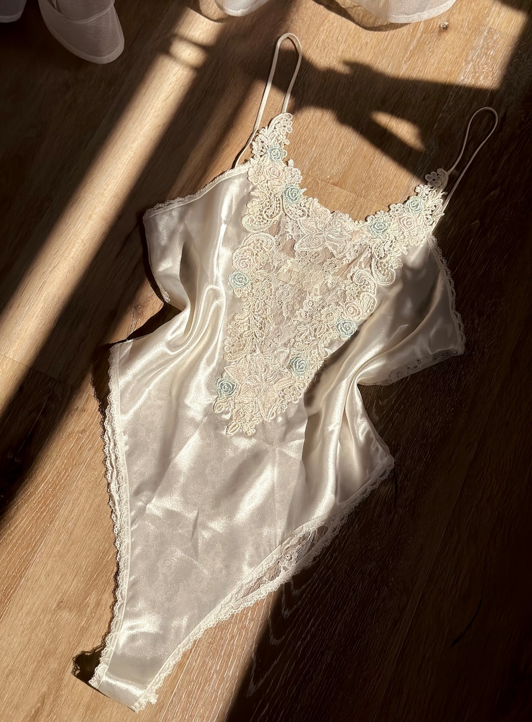 1980s VS Gold Label White Satin Lace Teddy - Etsy