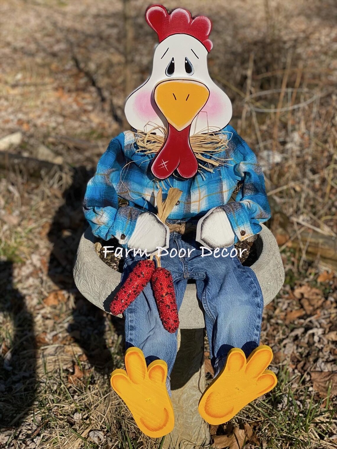 Sitting Chicken, Wooden Chicken, Porch Sitter, Porch Spring Decor ...