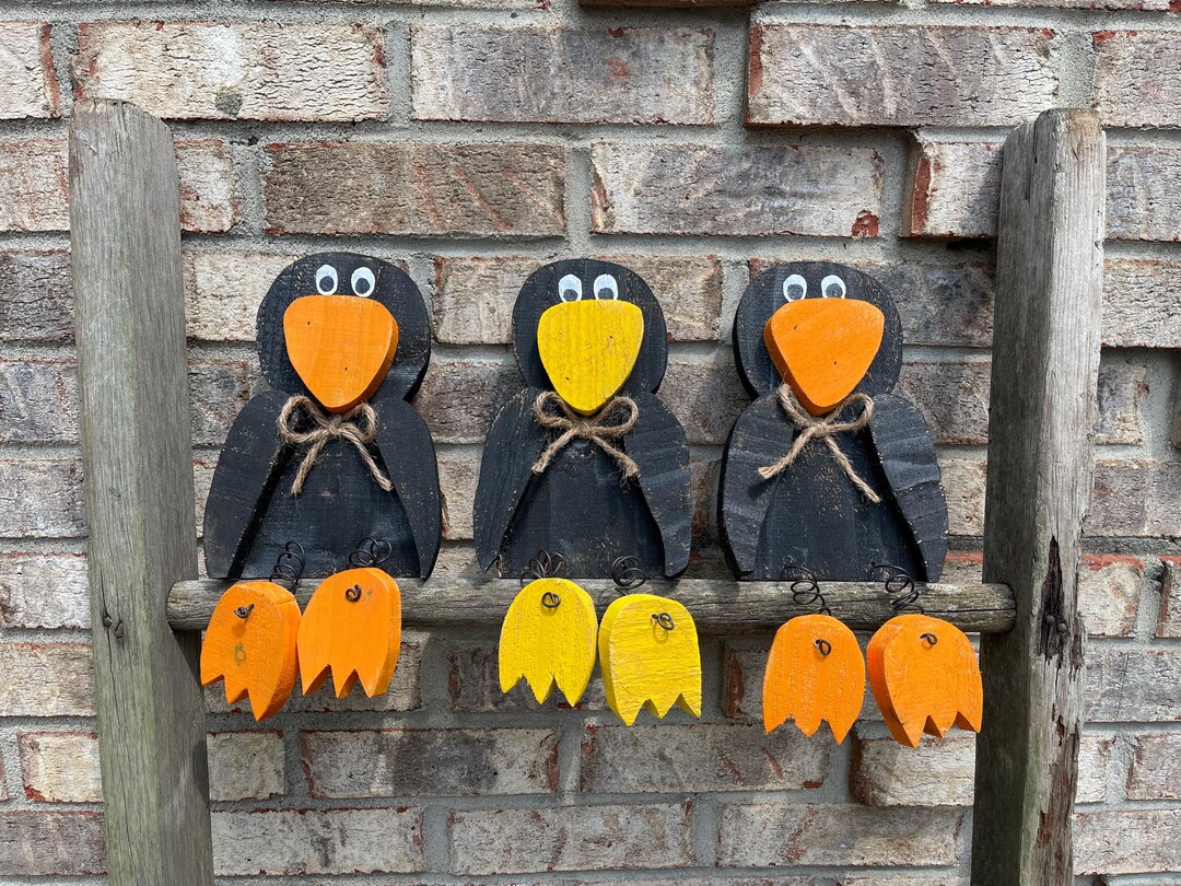 Small Sitting Wood Crows, Wood Crows, Wood Decor, Fall Wood Decor, Fall ...