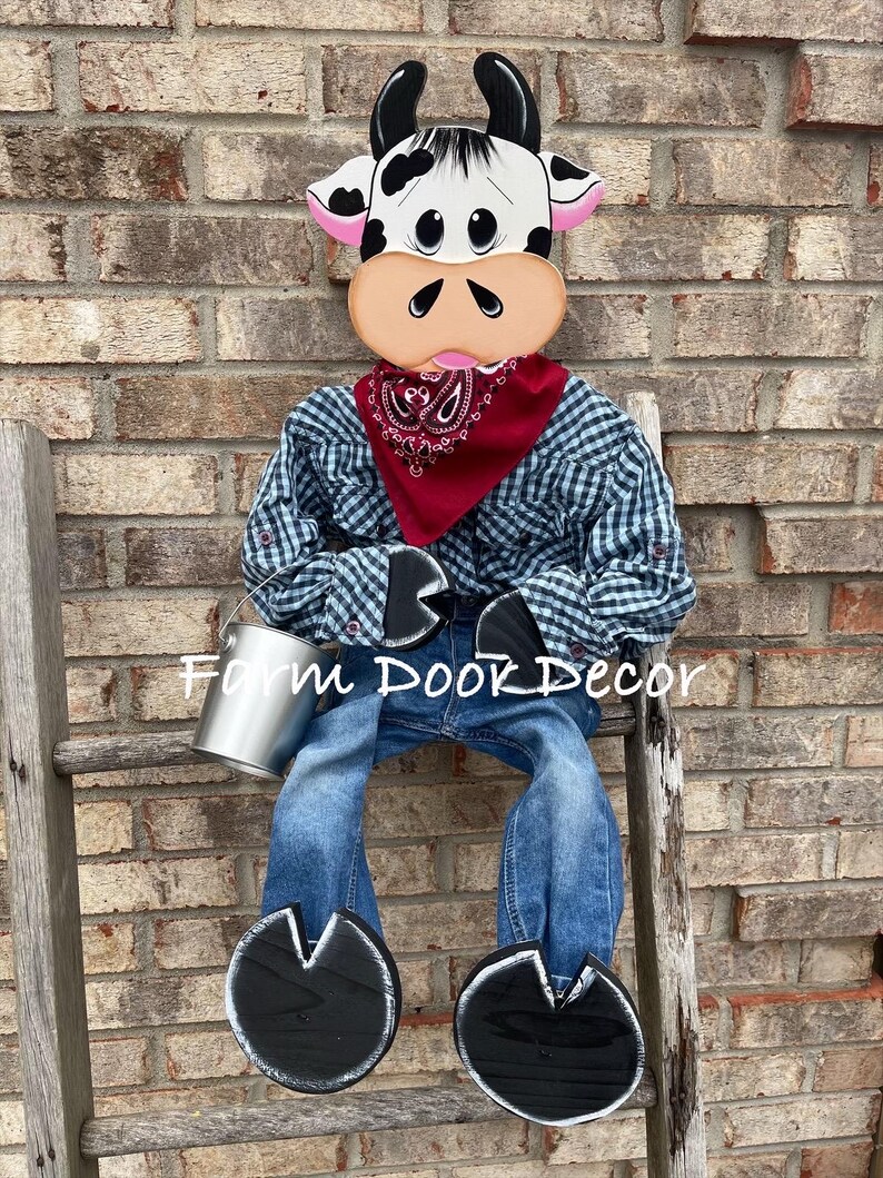 Sitting Cow, Spring Decor, Wooden Cow, Porch Sitter, Porch Spring Decor ...