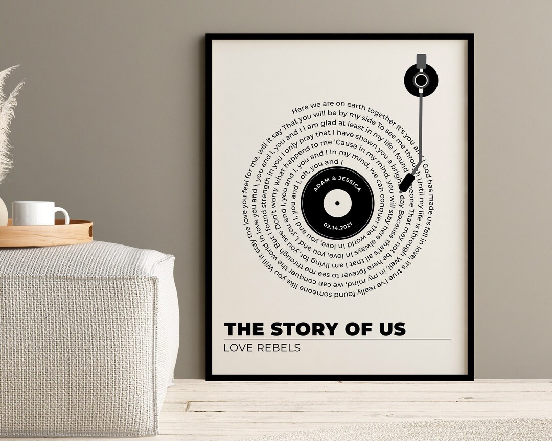 Song Lyrics Wall Art Personalized Gift Record Art Our Song Lyrics Frame ...