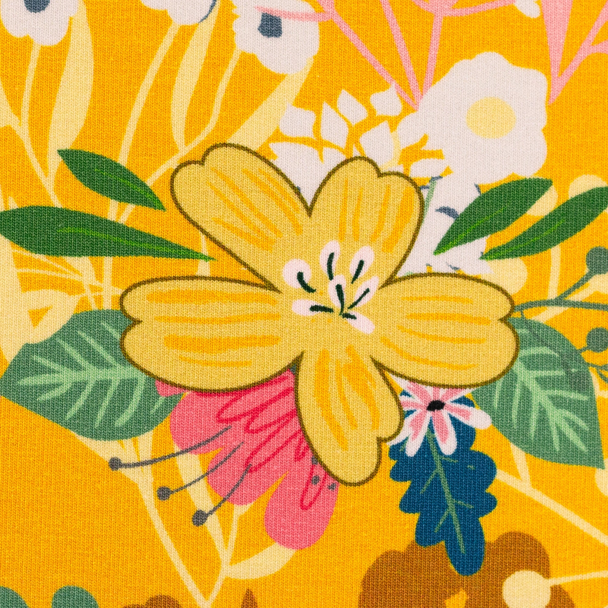 New French Terry With Modal mustard Yellow With Colorful Flowers ...