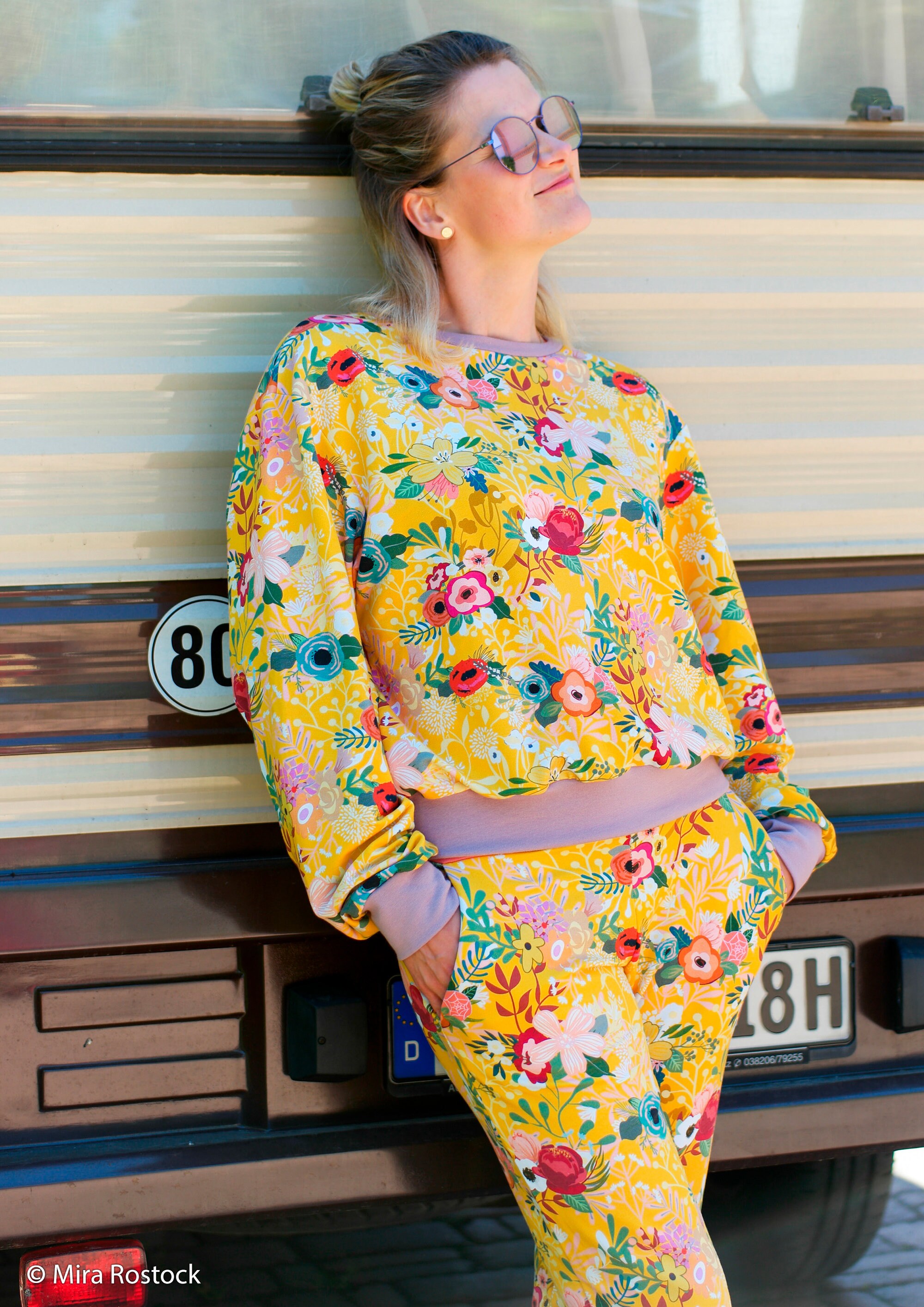 New French Terry With Modal mustard Yellow With Colorful Flowers ...