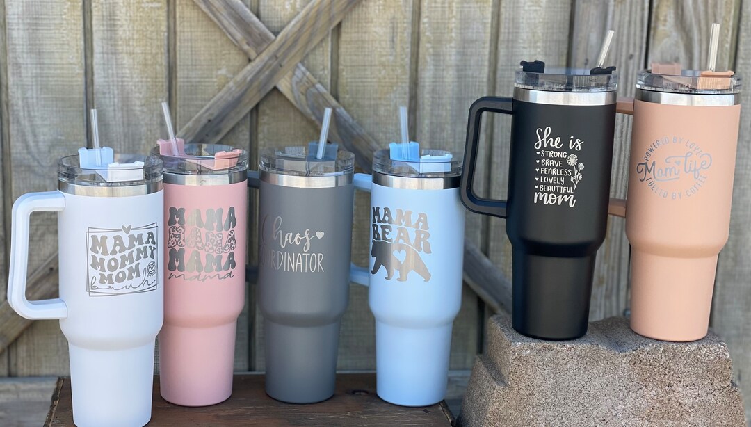 Personalized 40oz Handle Stainless Steel Tumbler W/ Lid and Straw - Etsy
