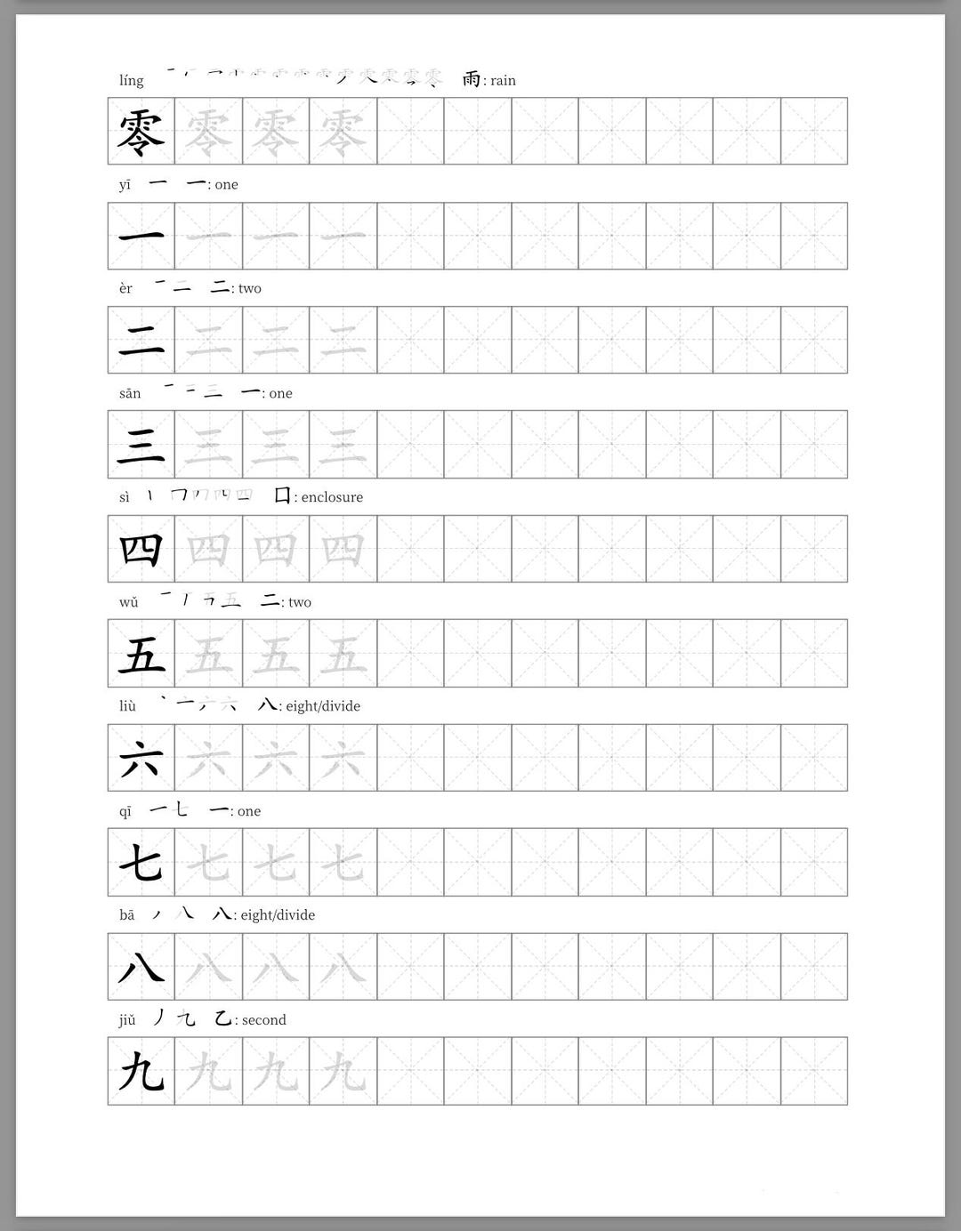 Chinese HSK Level 1 Character Practice Sheets - Etsy