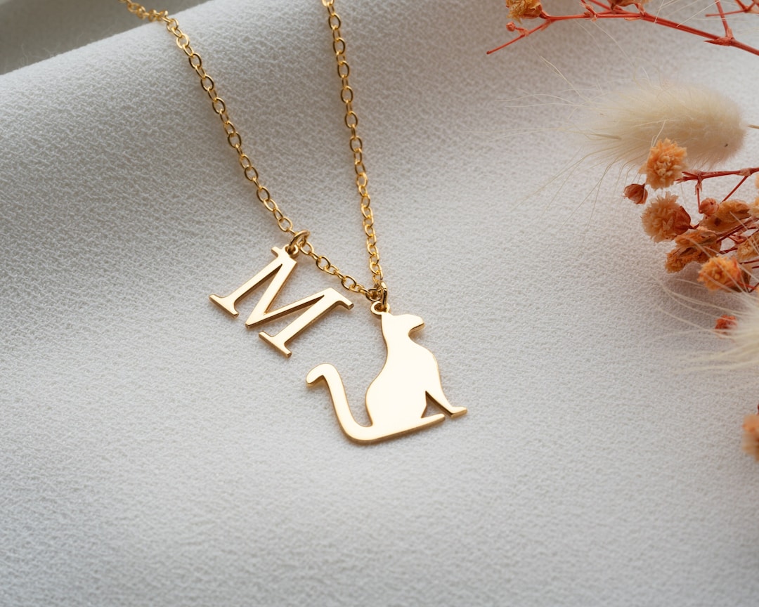Personalized Cat Initial Necklace - Custom Cat Lover Gifts ...