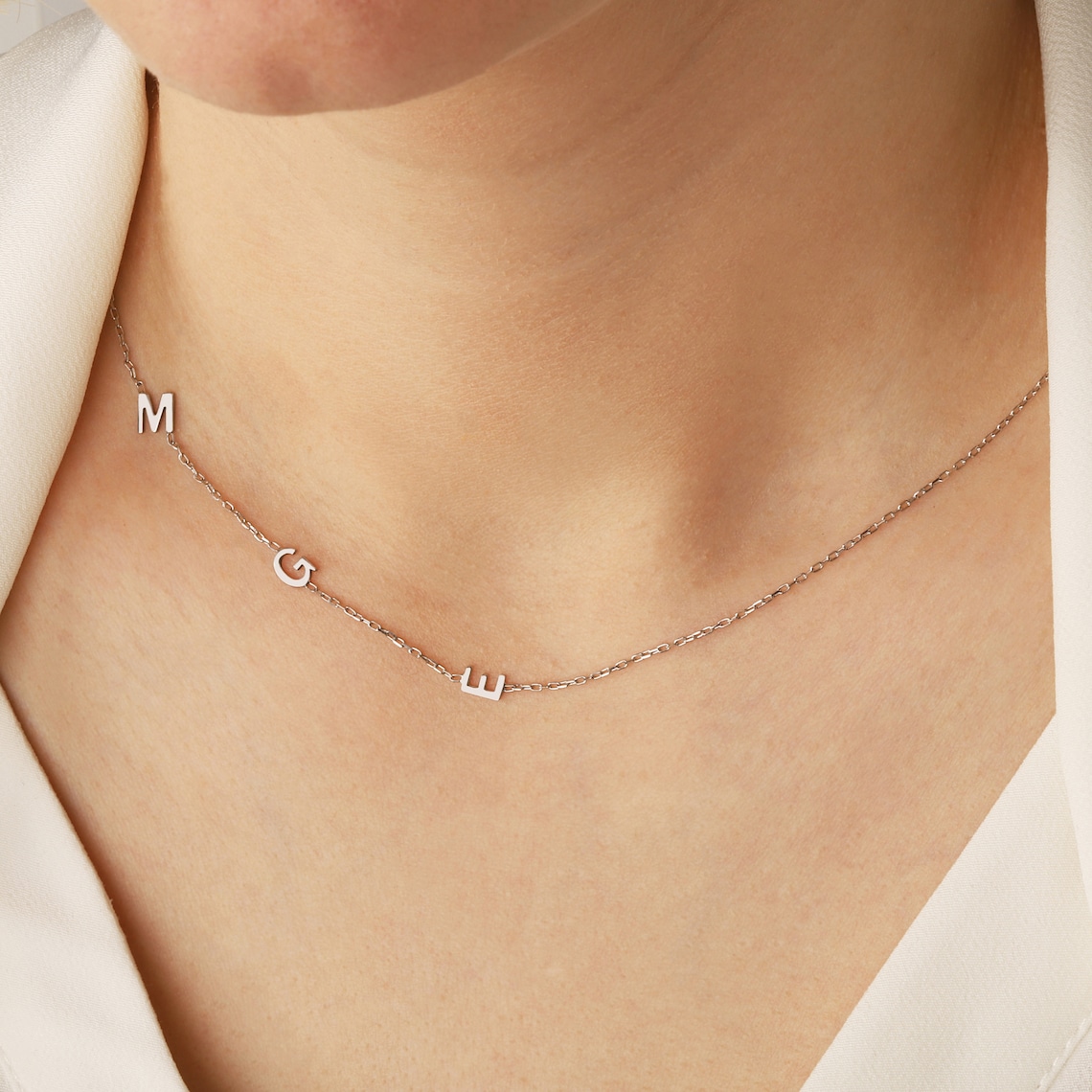 Custom Silver Letter Necklace Sideways Initials Necklace - Etsy