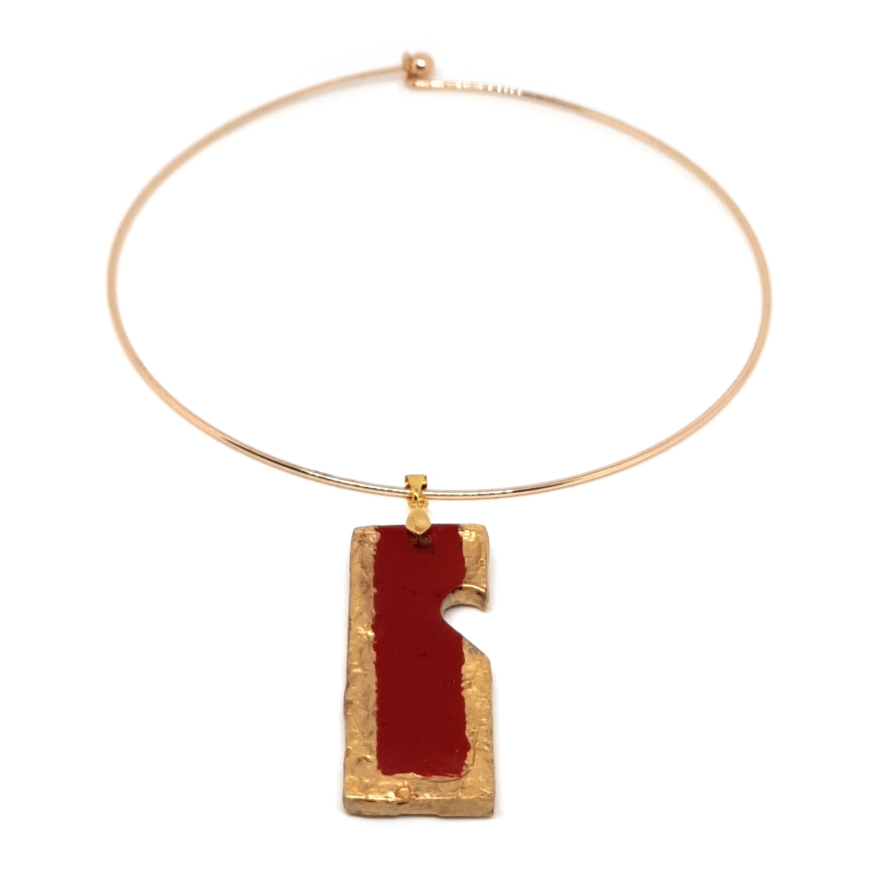 Modern Minimalist Red and Gold Rectangular Pendant, Geometric Jewelry ...