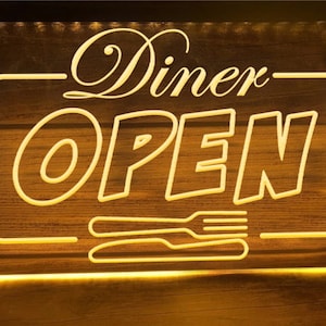Diner Restaurant Open Illuminated LED Neon Sign Food Bar Takeaway Light ...