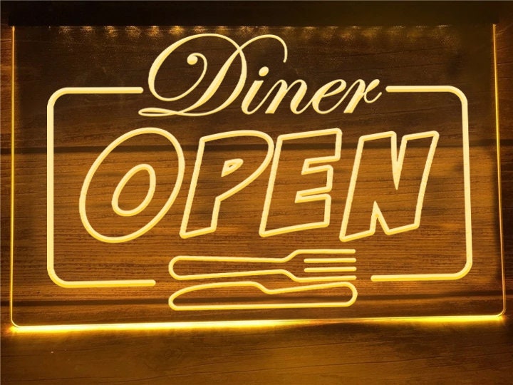 Diner Restaurant Open Illuminated LED Neon Sign Food Bar Takeaway Light ...