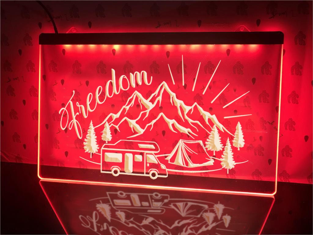Freedom Travel Illuminated LED Neon Sign Campervan Motorhome Signs ...