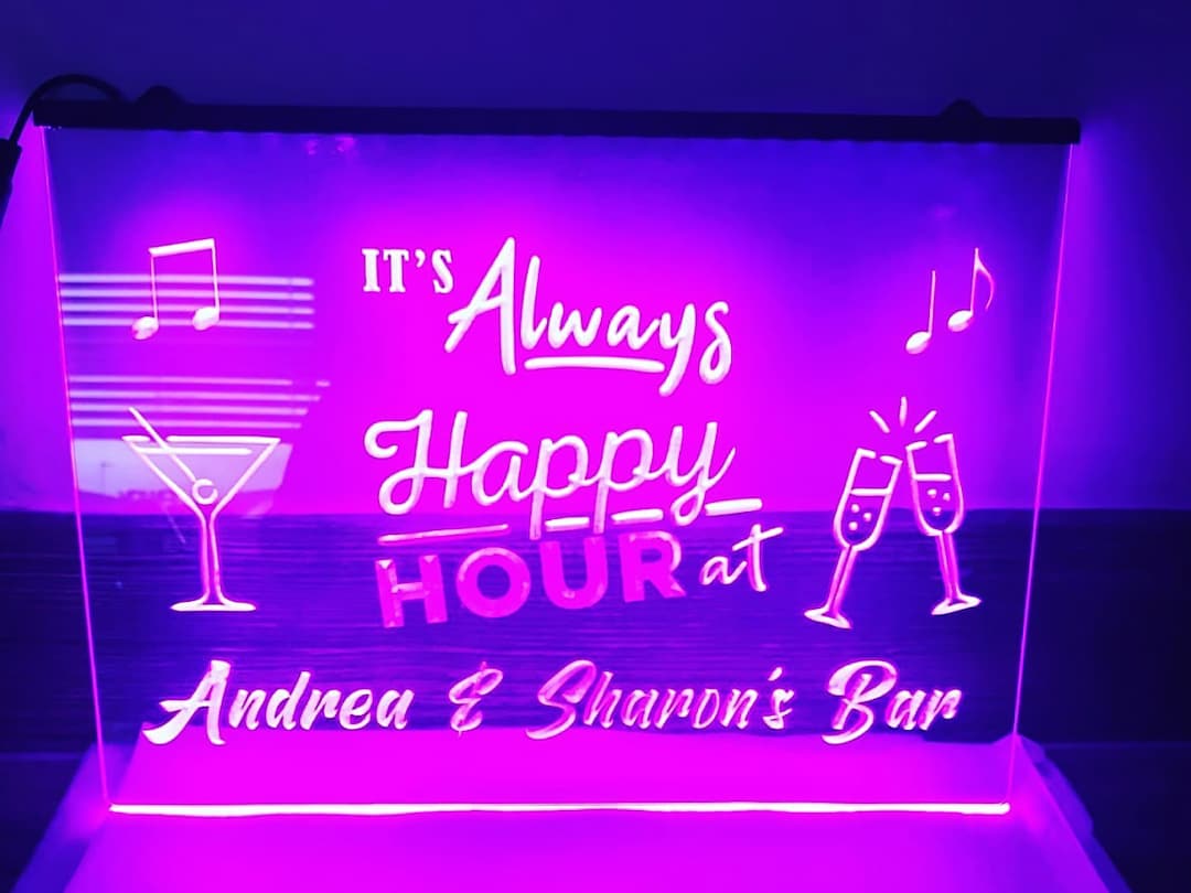 Happy Hour Bar Sign LED Neon Personalized Illuminated Bar Signs Beer ...
