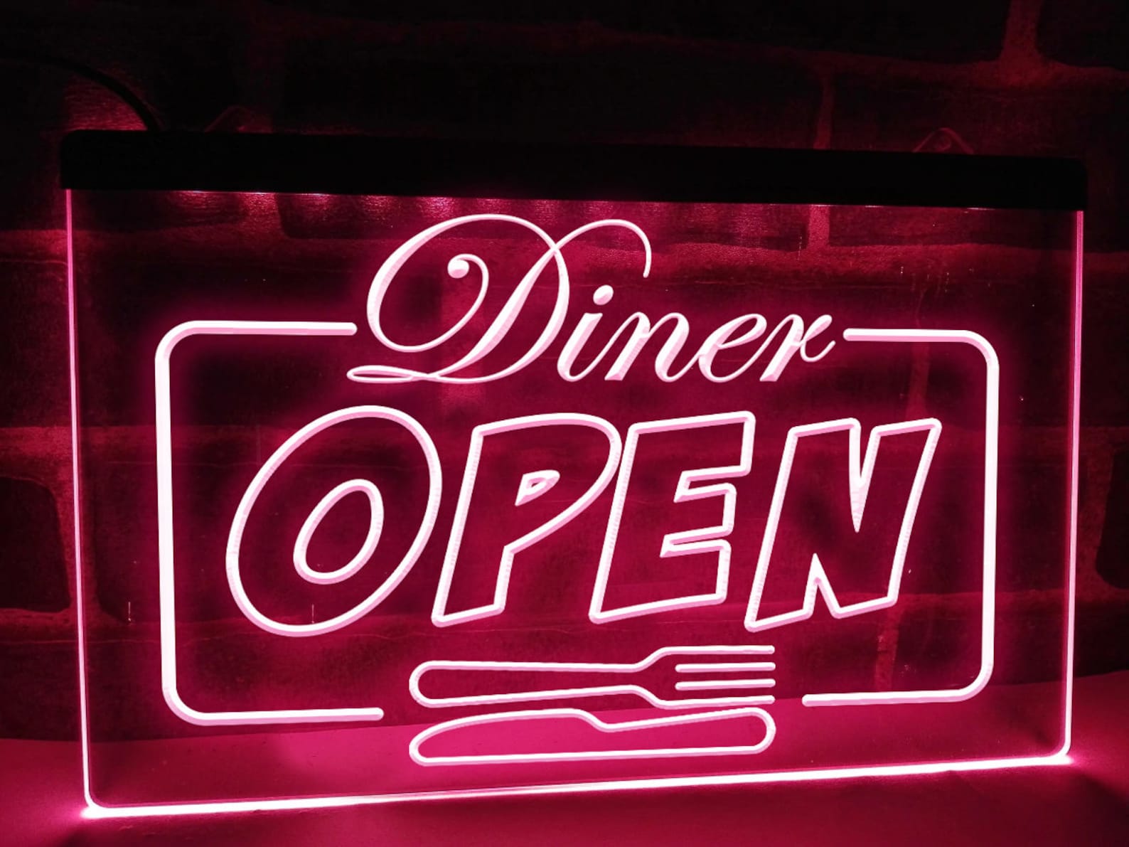 Diner Restaurant Open Illuminated LED Neon Sign Food Bar Takeaway Light ...
